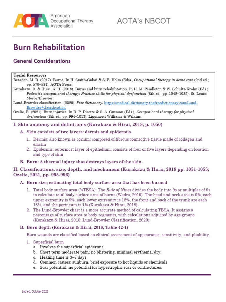 01 Burns AOTA Exam Prep - Oct23 | PDF | Anatomical Terms Of Motion | Burn