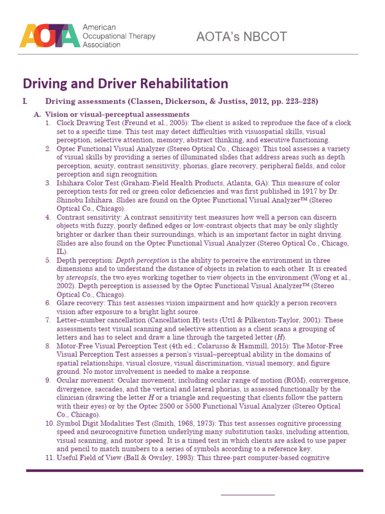05_OT_Driving_AOTA_exam_prep.0922 | PDF | Wechsler Adult Intelligence ...