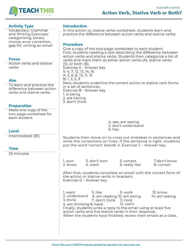 Action verb stative verb or both.pdf | PDF | Grammar | Verb