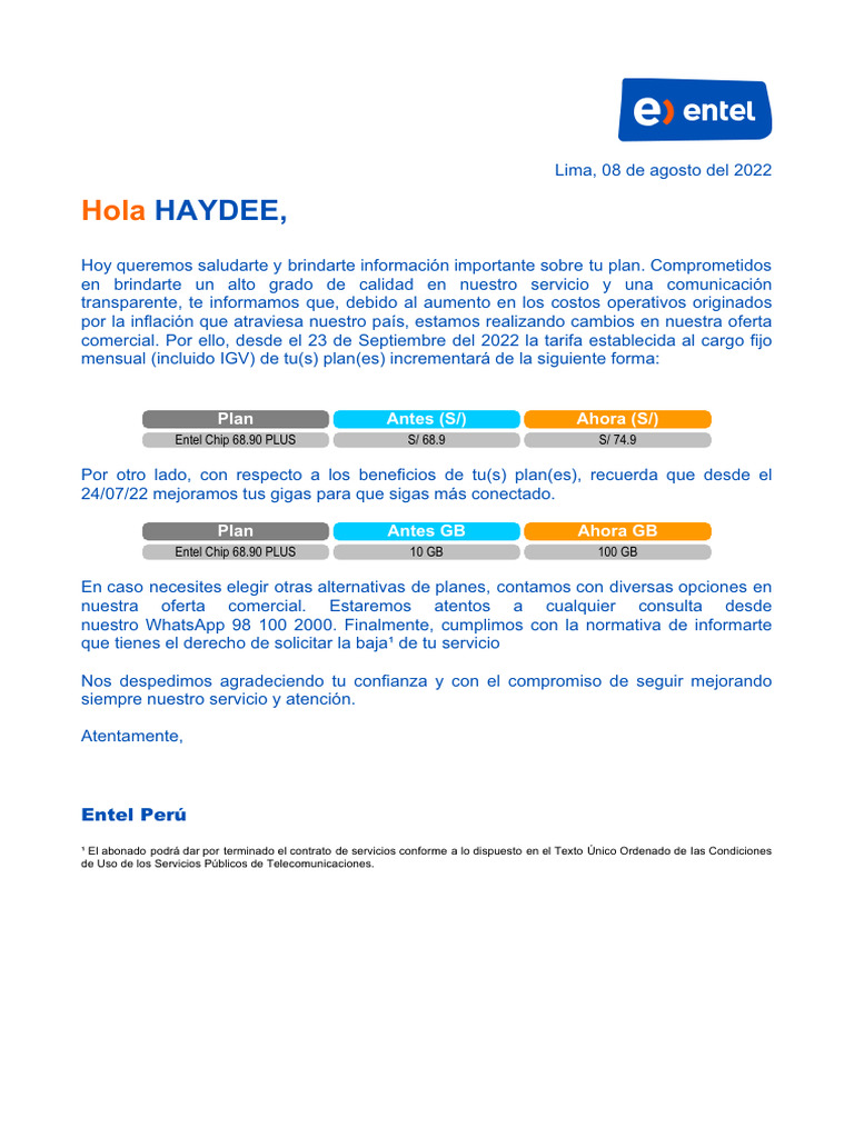 Carta Incremento I29709911 | PDF