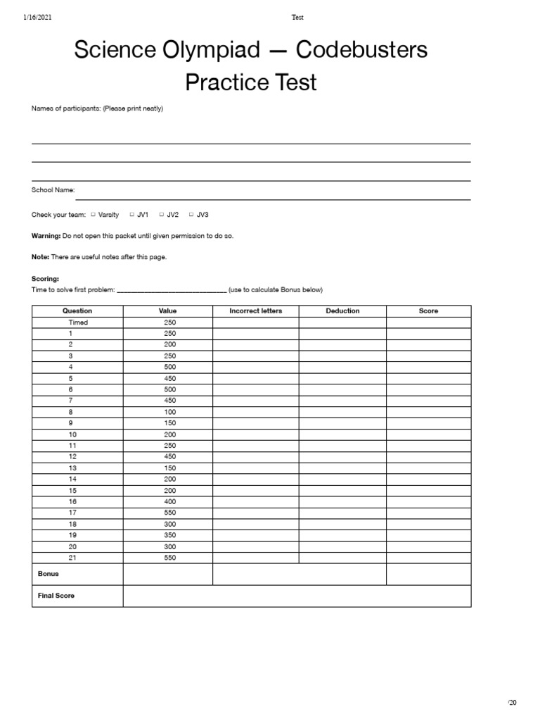 Codebusters Practice Test | PDF | Secure Communication | Cryptography