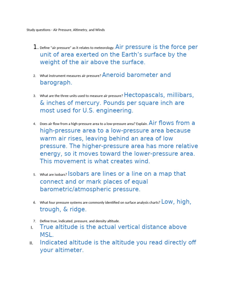KJ STUDY QUESTIONS 7 Air Pressure and Winds | PDF | Atmospheric ...