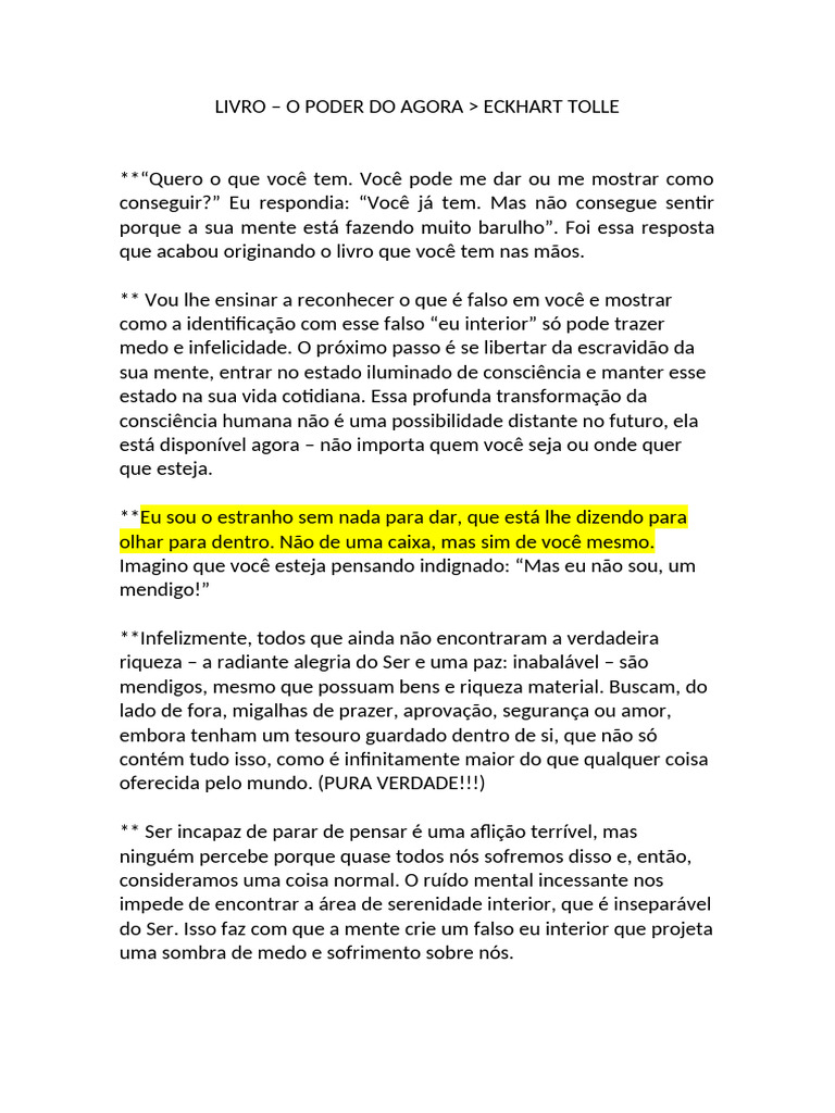 RESUMO - O PODER DO AGORA | PDF