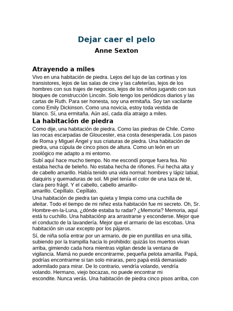 Dejar caer el pelo -- Anne Sexton | PDF