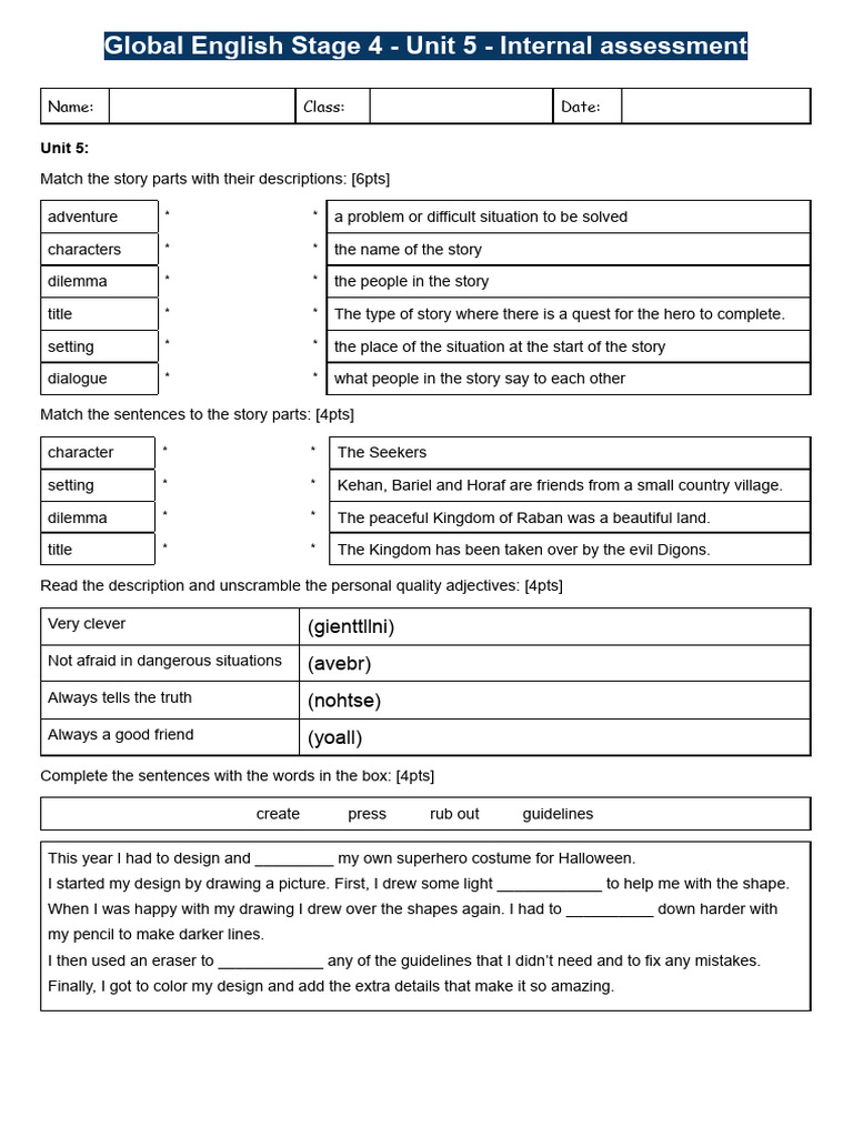 Global English Stage 4 Unit 5 Assessment | PDF