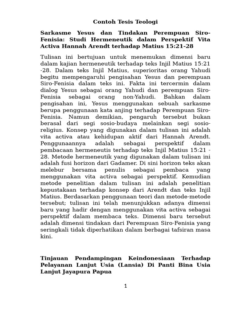 Contoh Tesis Teologi | PDF