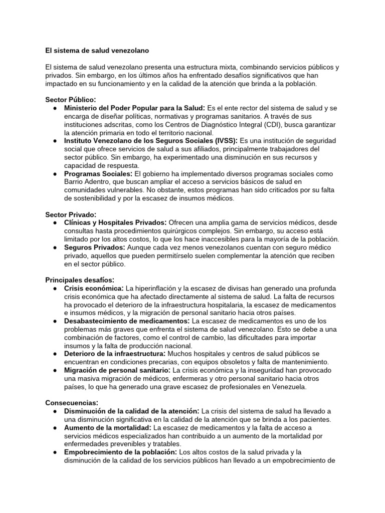 El Sistema De Salud Venezolano Pdf Hospital Cuidado De La Salud 4201