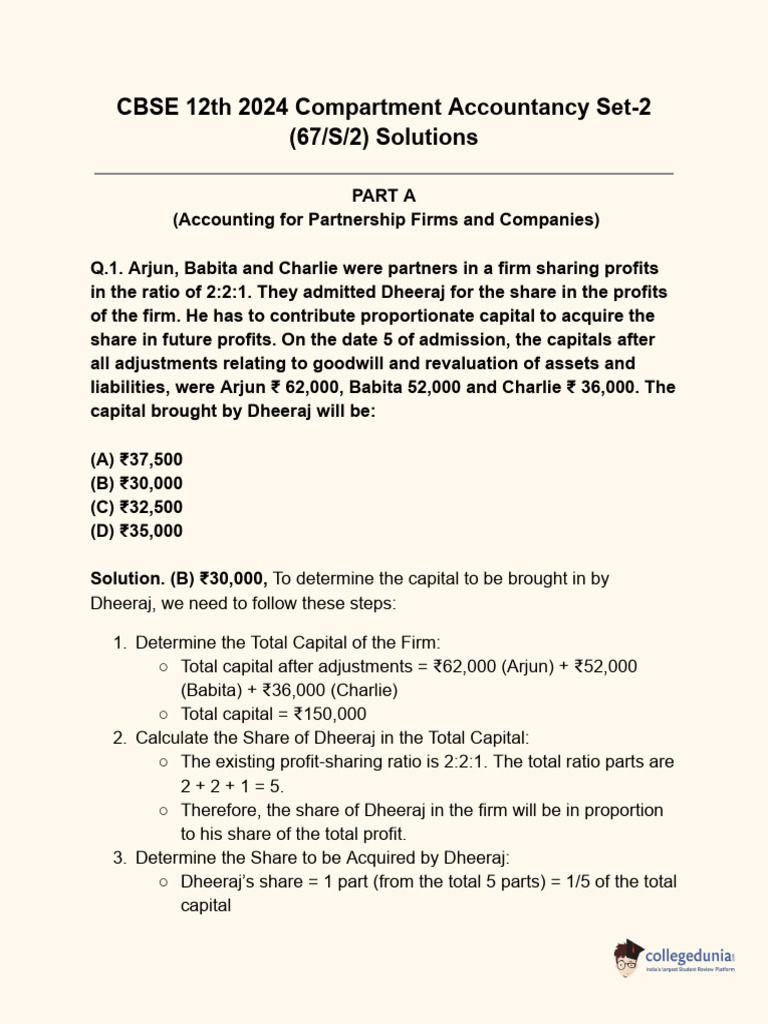 CBSE Class 12 Accountancy Compartment 2024 | PDF | Equity (Finance ...