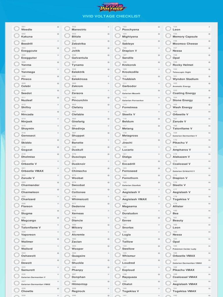 SWSH0 Vivid Voltage Checklist | PDF | Nintendo | Mythopoeia
