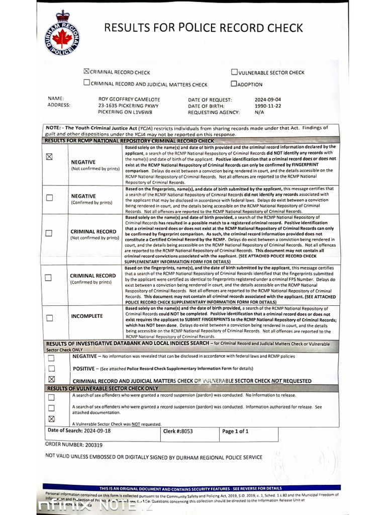 Police Record Check | PDF
