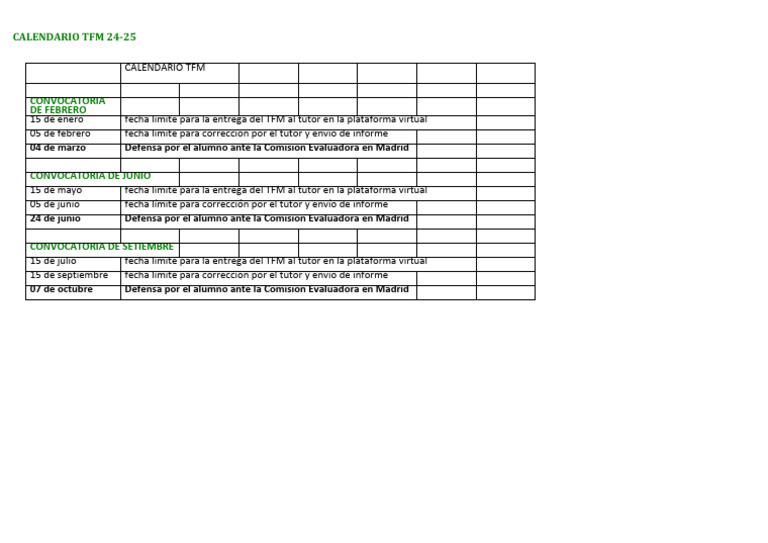Calendario TFM 24 25 | PDF