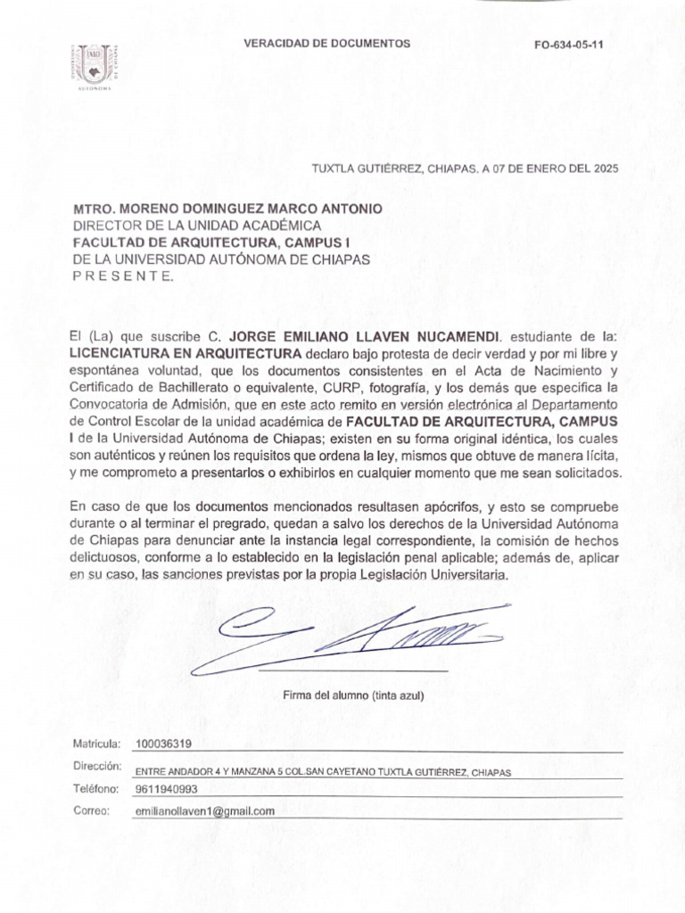 CARTA DE VERACIDAD 1 | PDF