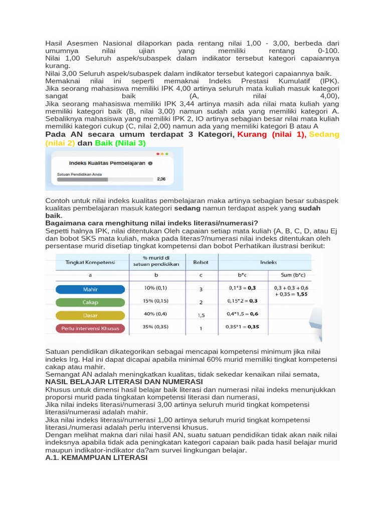 Hasil Asesmen Nasional Dilaporkan Pada Rentang Nilai 1 | PDF