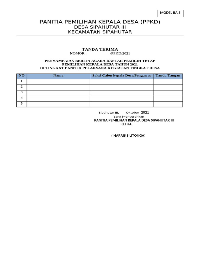 Form - Tanda Terima DPT Ba 5 | PDF
