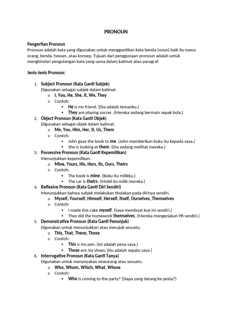 Jenis-Jenis Pronoun dalam Bahasa Inggris | PDF