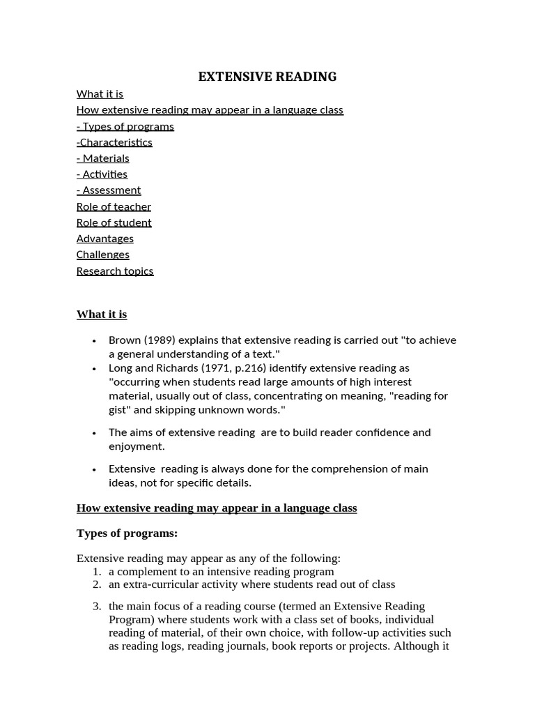 EXTENSIVE READING | PDF | Vocabulary | Reading Comprehension