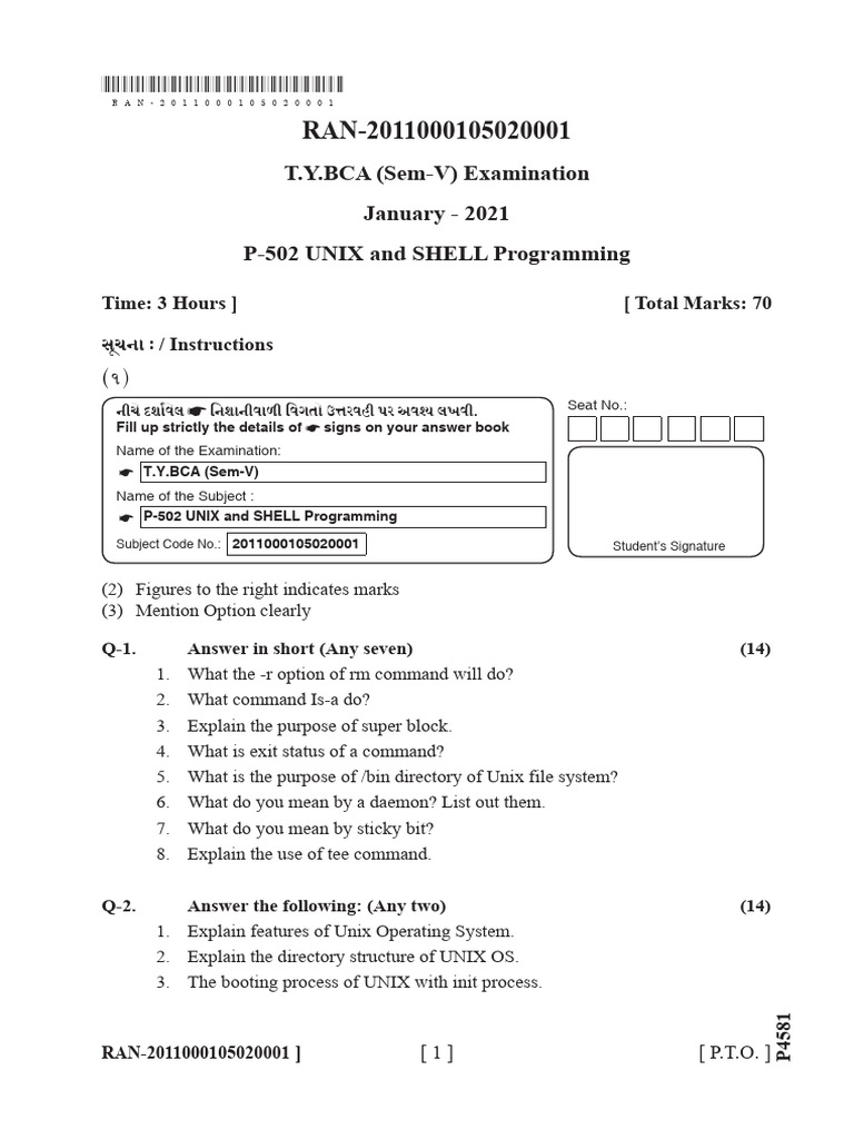 T.Y.B.C.A. (Sem- V) Examination January - 2021 - 502 - UNIX & SHELL ... T.Y.B.C.A. (Sem- V) Examination January - 2021 - 502 - UNIX & SHELL ...