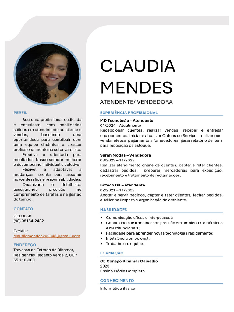 Curriculo Claudia Mendes | PDF