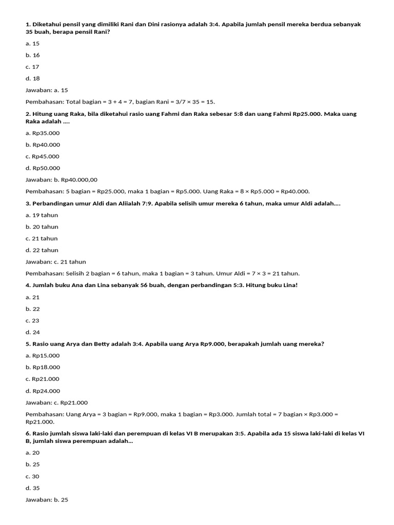 Soal PH MTK Rasio | PDF