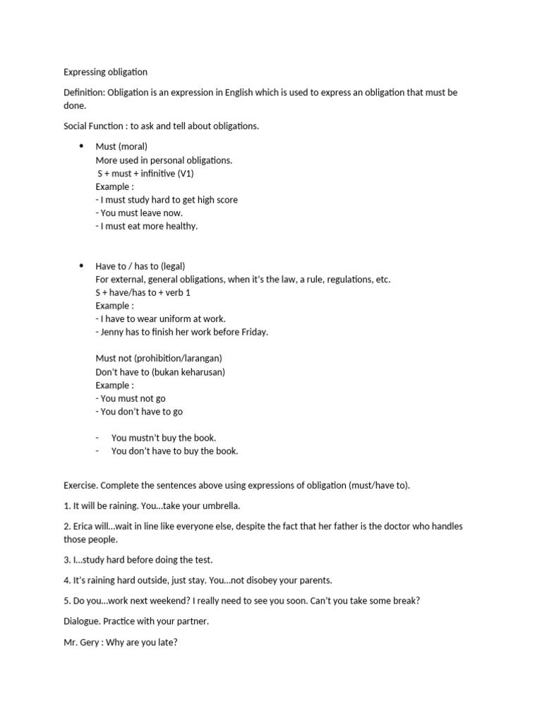 Expressing Obligation | PDF