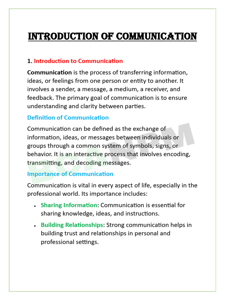 1- Introduction of Communication | PDF | Communication | Nonverbal ...