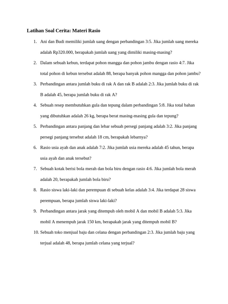 Latihan Soal Cerita Rasio | PDF