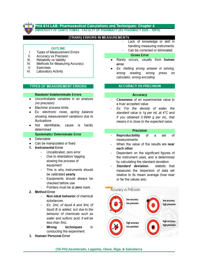 TRANSES PHA614 LAB Errors in Measurments | PDF | Accuracy And Precision | Observational Error