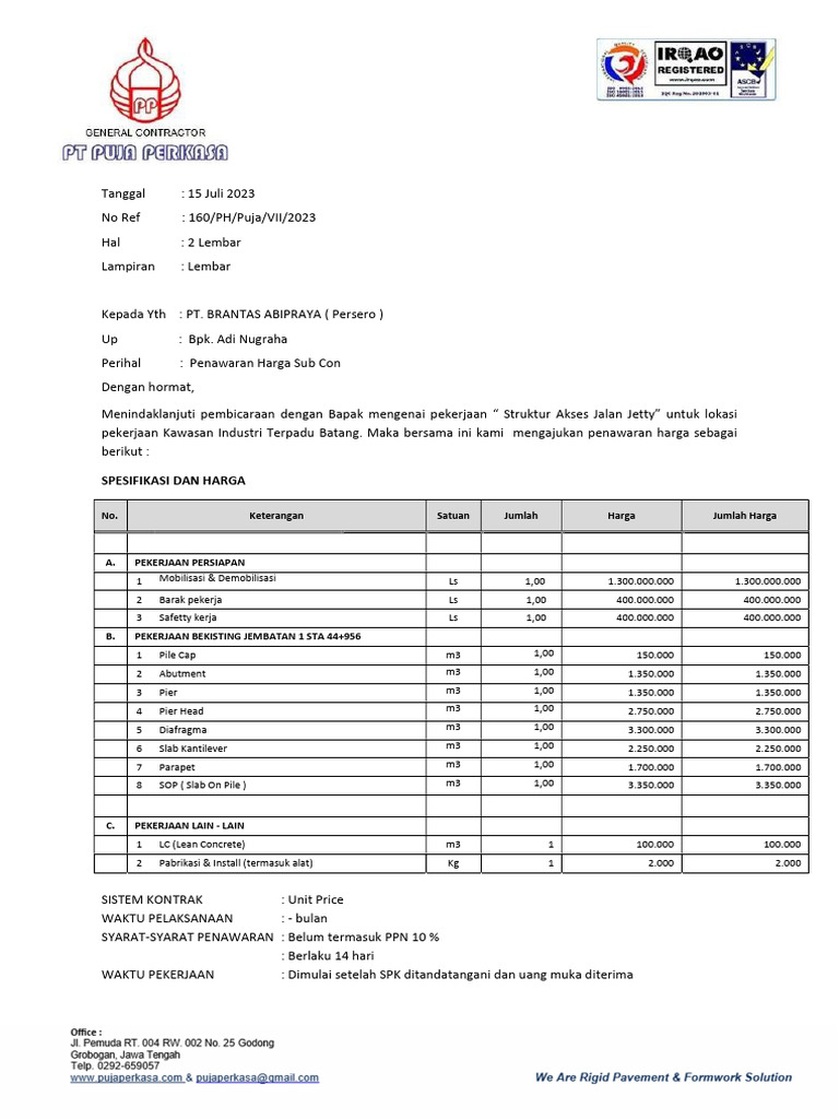 Penawaran Harga KITB Brantas | PDF