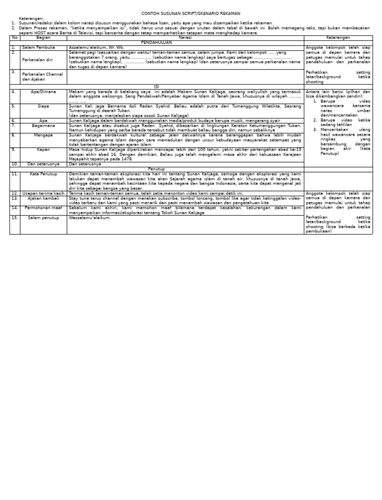 CONTOH SUSUNAN SCRIPT | PDF