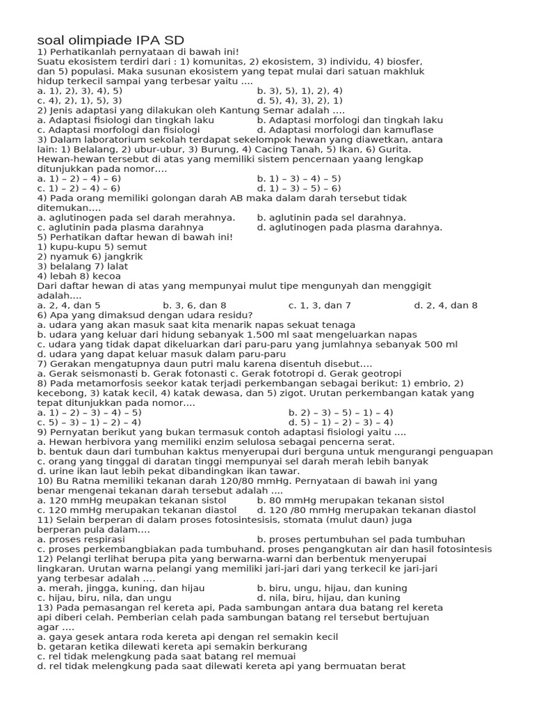 Latihan Soal Olimpiade IPA SD | PDF