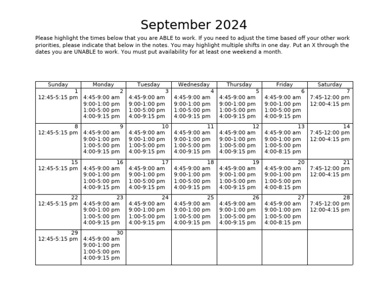 Shift Availability Pdf