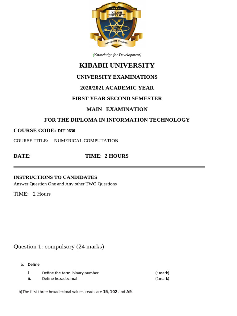 DIT 0630 Numerical Computation (Main) | PDF | Trigonometry ...