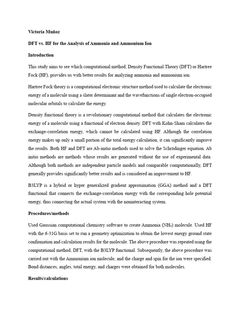 Lab Report 1 2 Pdf Density Functional Theory Molecular Physics