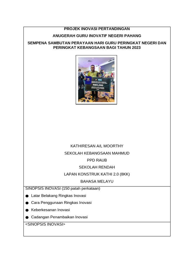 Template Penulisan Projek Inovasi Agi 2023 Baru | PDF