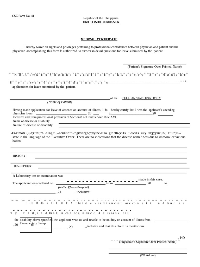 CS Form No. 41 Medical Certificate | PDF | Public Services | Health ...