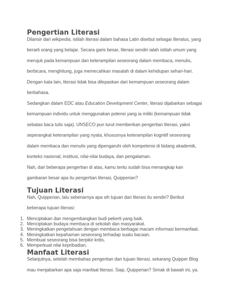 Pengertian dan Manfaat Literasi Lengkap | PDF
