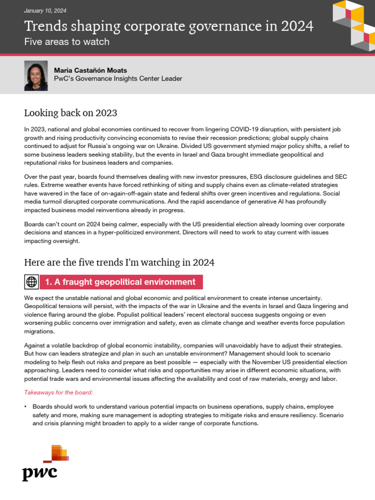 PWC 2024 Governance Trends | PDF | Sustainability | Governance