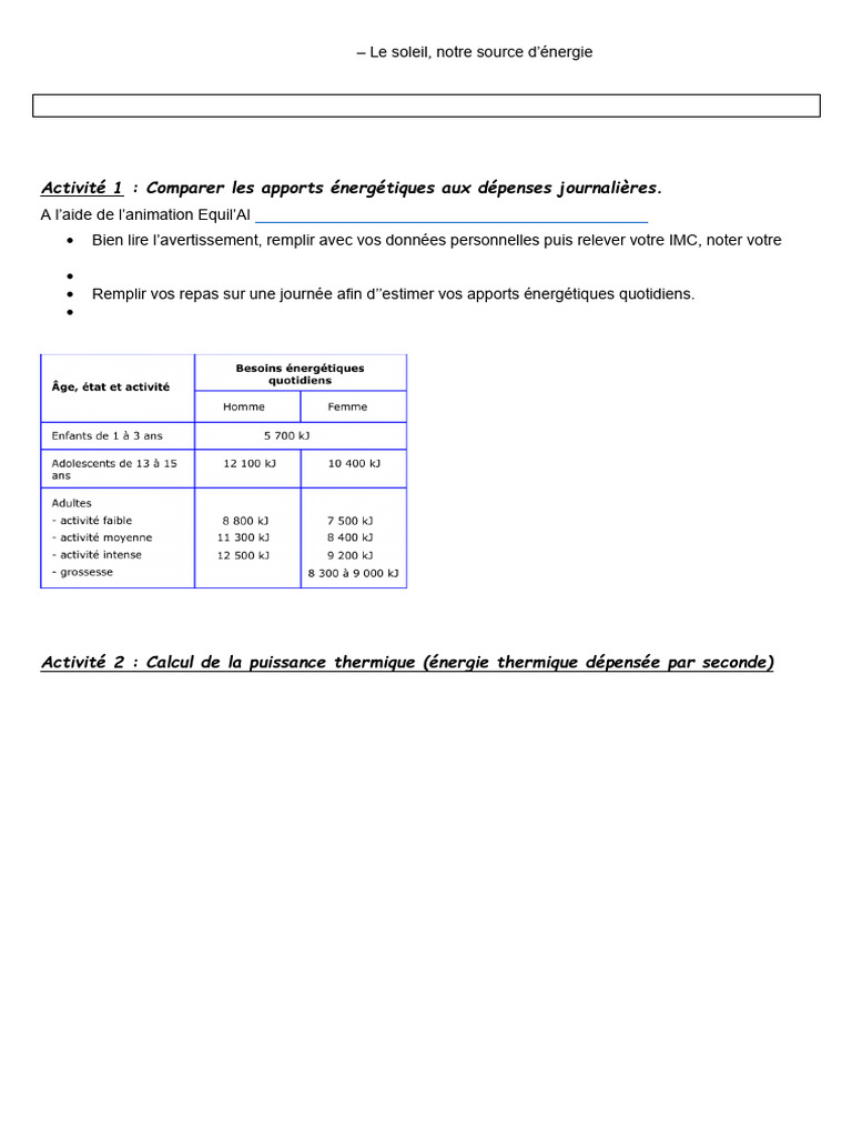 Équilibre énergétique et puissance thermique | PDF