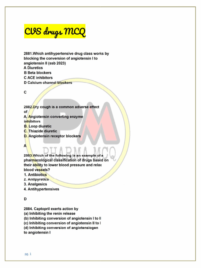 CVS Drugs MCQ (2881-2960) | PDF