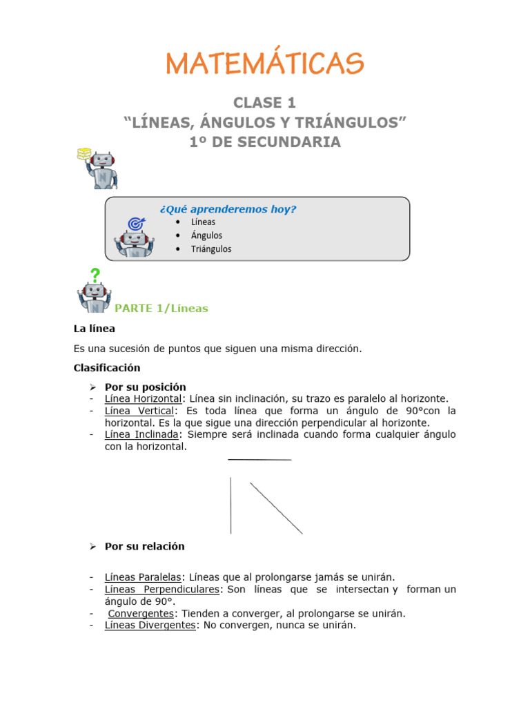 Mat Clase 1 Lineas Angulos Triangulos | PDF | Triángulo | Ángulo