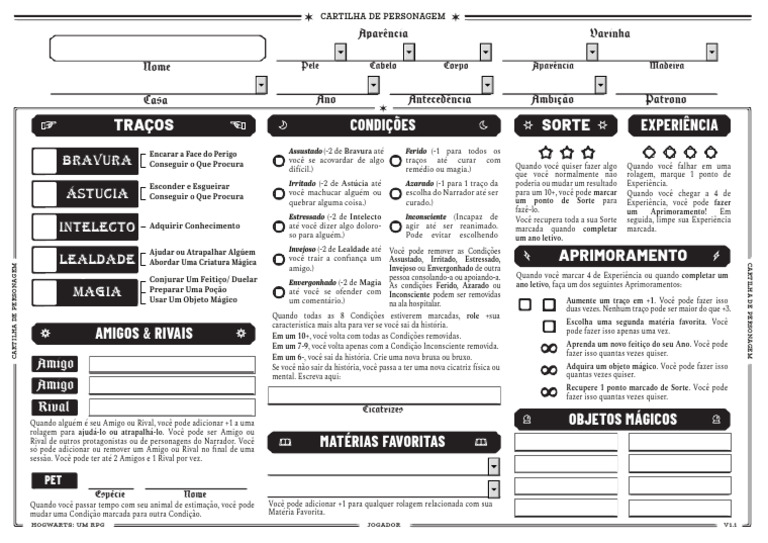 Ficha Editavel Hogwarts | PDF