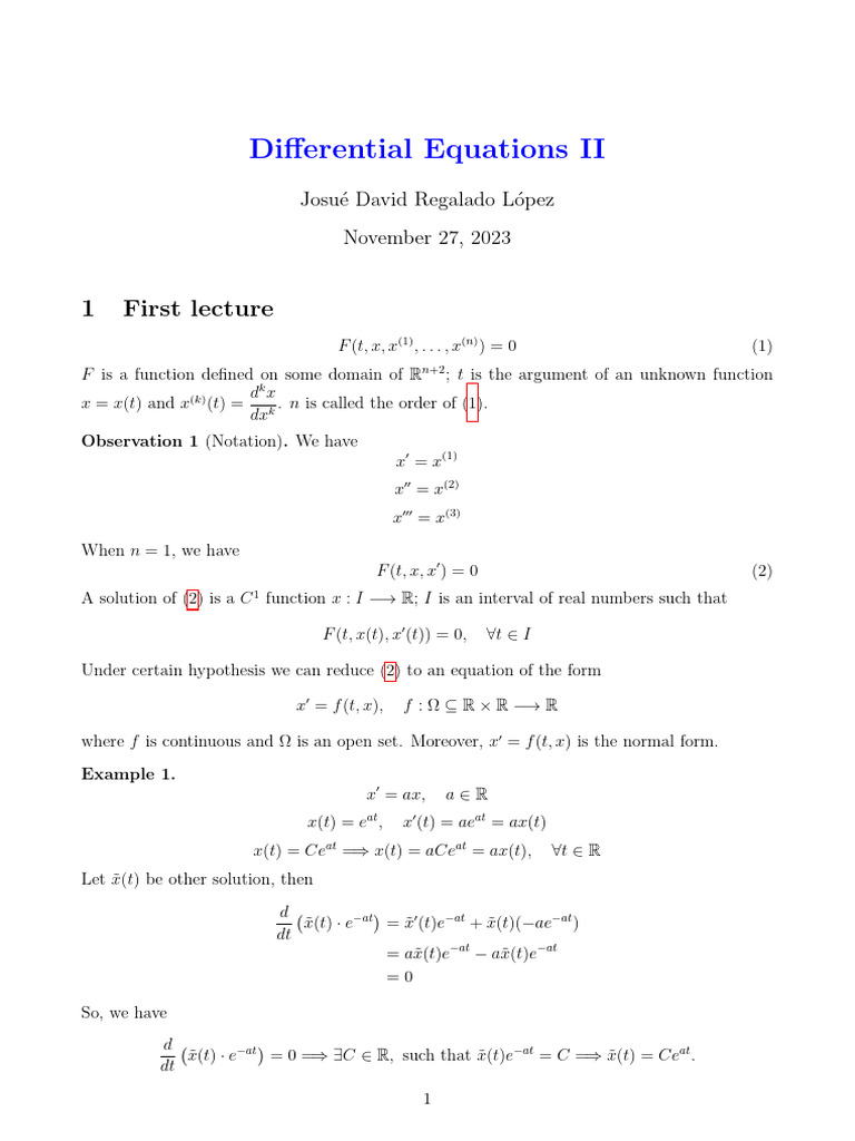 ODEs II Ongoing Notes | PDF | Function (Mathematics) | Ordinary ...