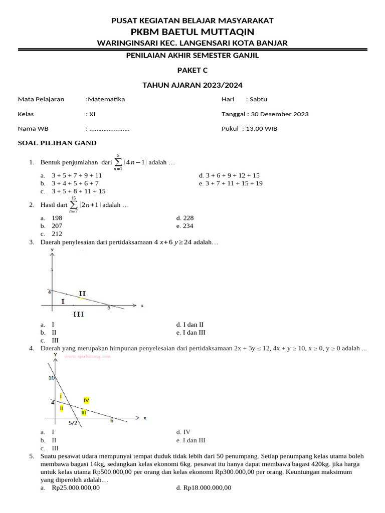 soal pas mtk wjib xi 24.25 | PDF