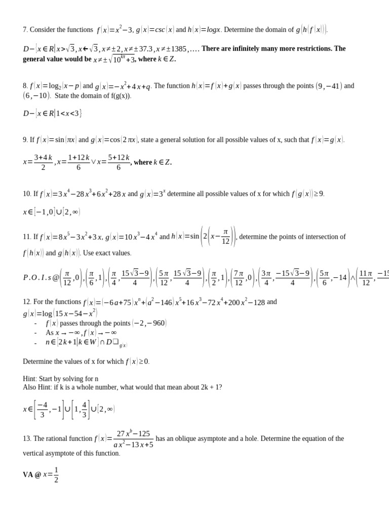 MHF4U Culminating Practice 2 | PDF