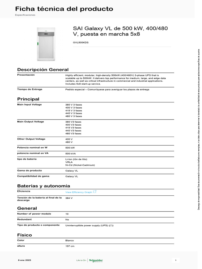 Schneider Electric_Galaxy-VL_GVL500KDS | PDF | Cantidades fisicas