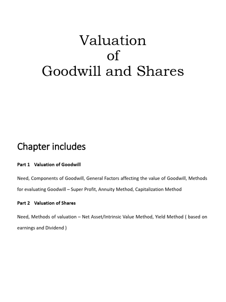 Valuation of Goodwill and Shares | PDF | Dividend | Equity (Finance)