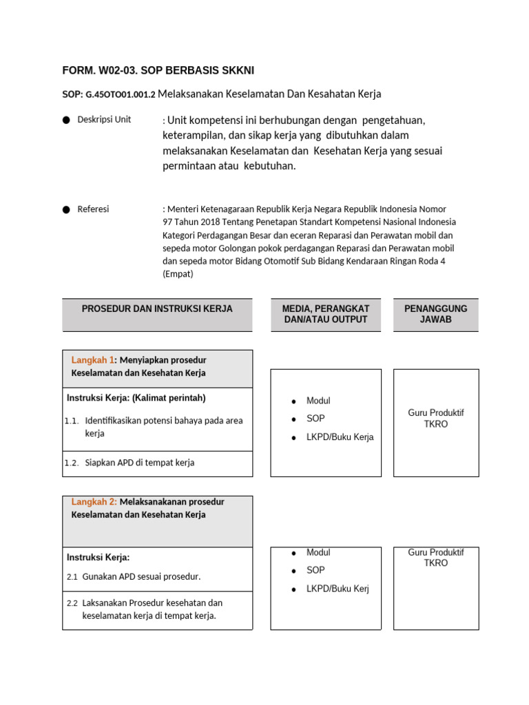 TKRO LK3-Form. WS02-03. SOP K3 | PDF