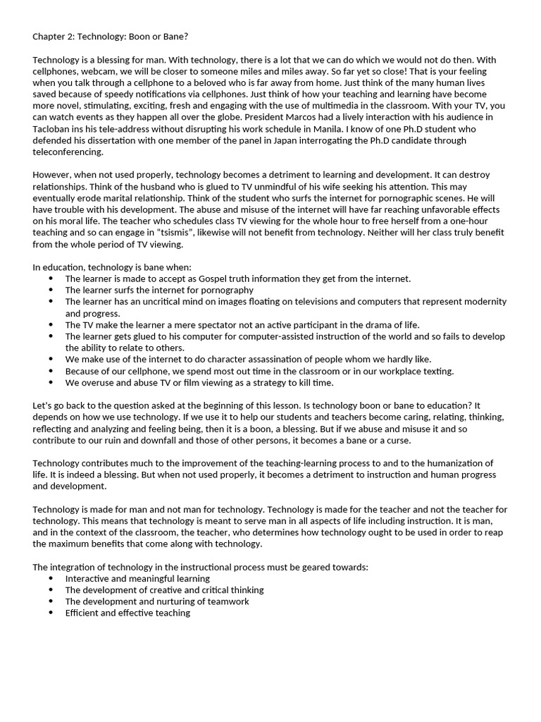 Chapter 2 Technoloy Boon or Bane | PDF | Human Communication | Behavior ...