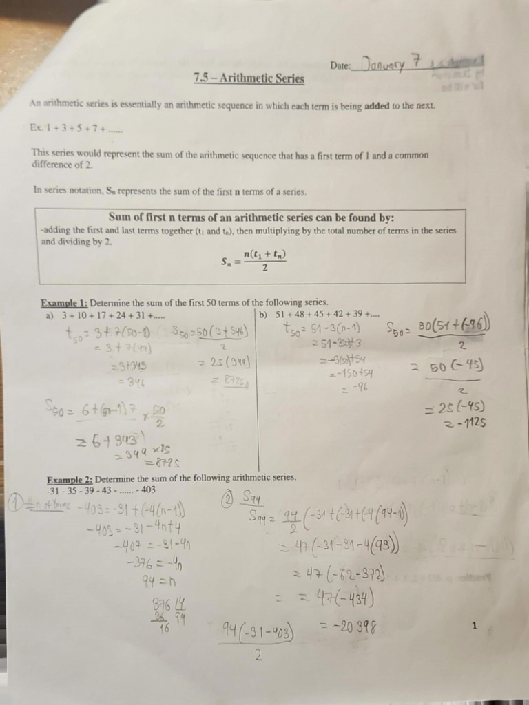 MCR3U-Bondy-2025-01-7-7.5 Arithmetic Series | PDF
