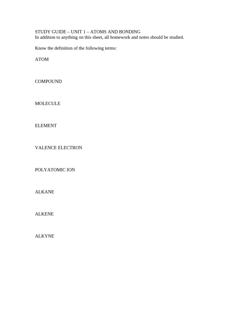 Atoms And Bonding Study Guide Pdf